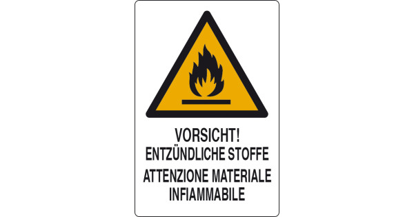 VORSICHT! ENTZUENDLICHE STOFFE ATTENZIONE MATERIALE INFIAMMABILE